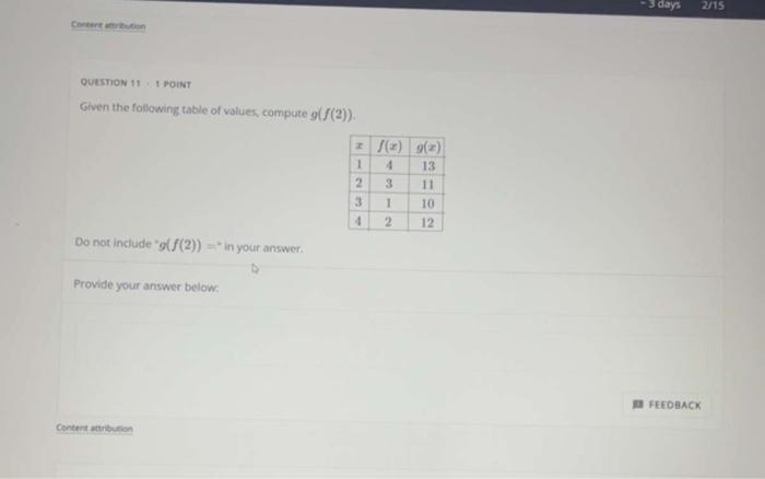 Solved QUESTON 11⋅1 POINT Given the following table of | Chegg.com