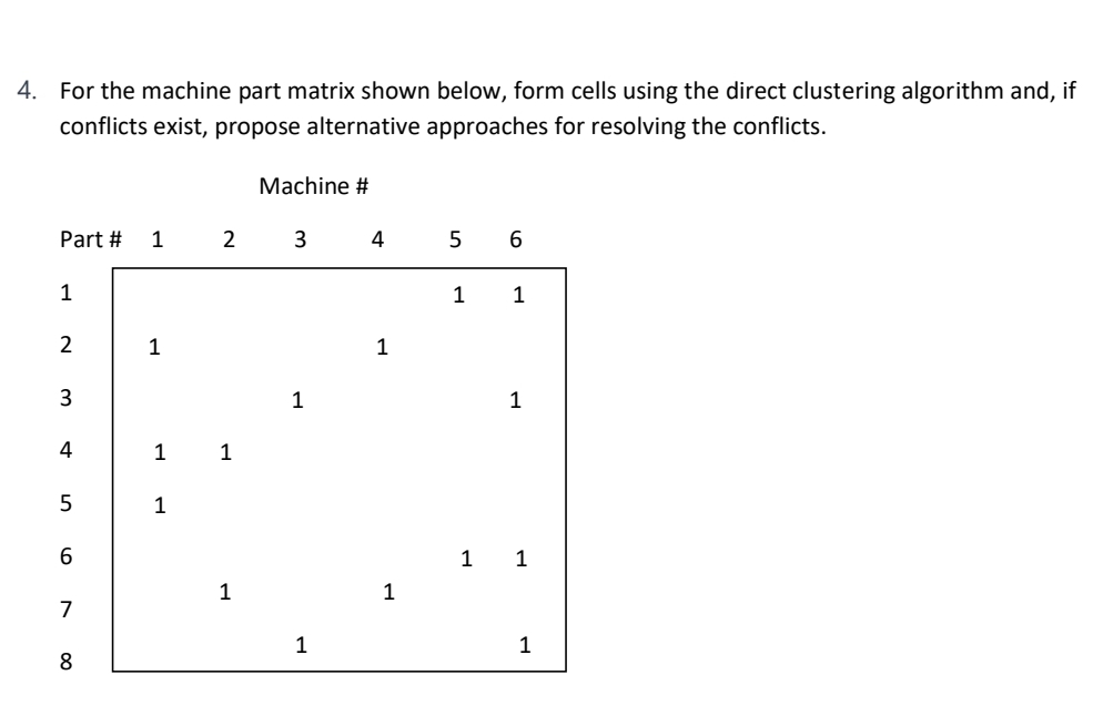 For The Machine Part Matrix Shown Below Form Cells