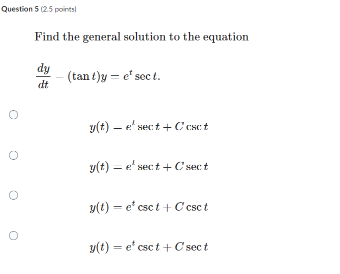 Solved Question 5 (2.5 ﻿points)Find the general solution to | Chegg.com