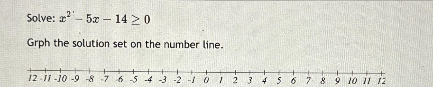 Solved Solve: x2-5x-14≥0Grph the solution set on the number | Chegg.com