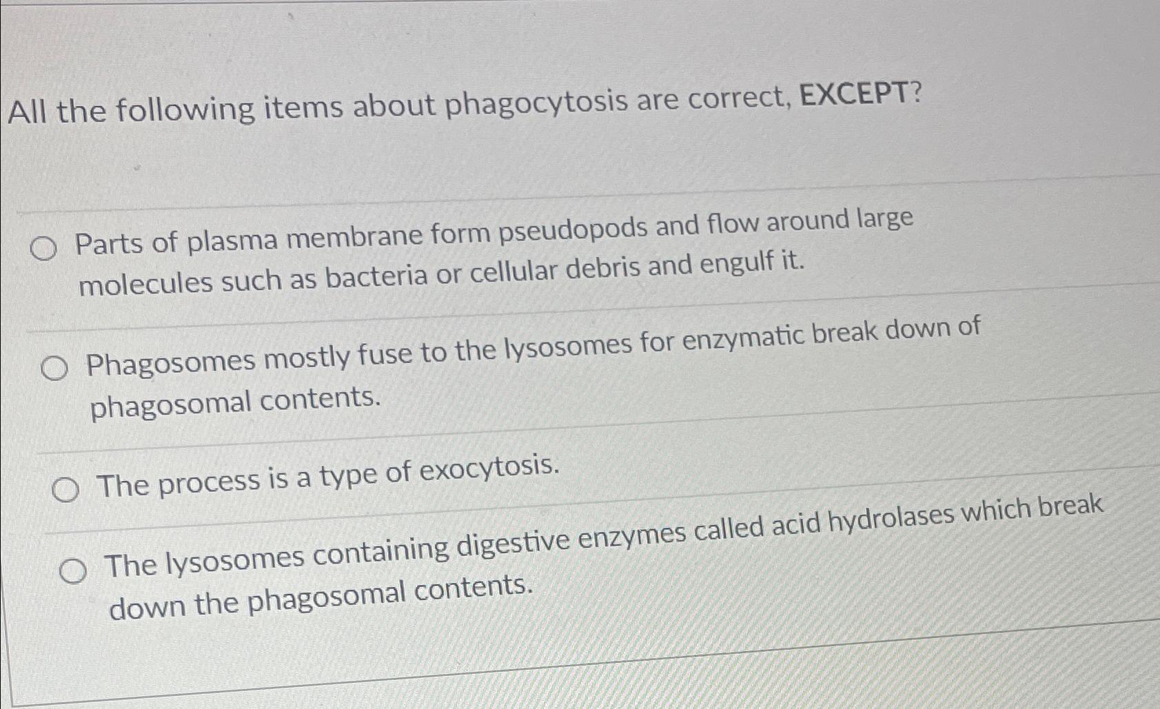 Solved All the following items about phagocytosis are | Chegg.com