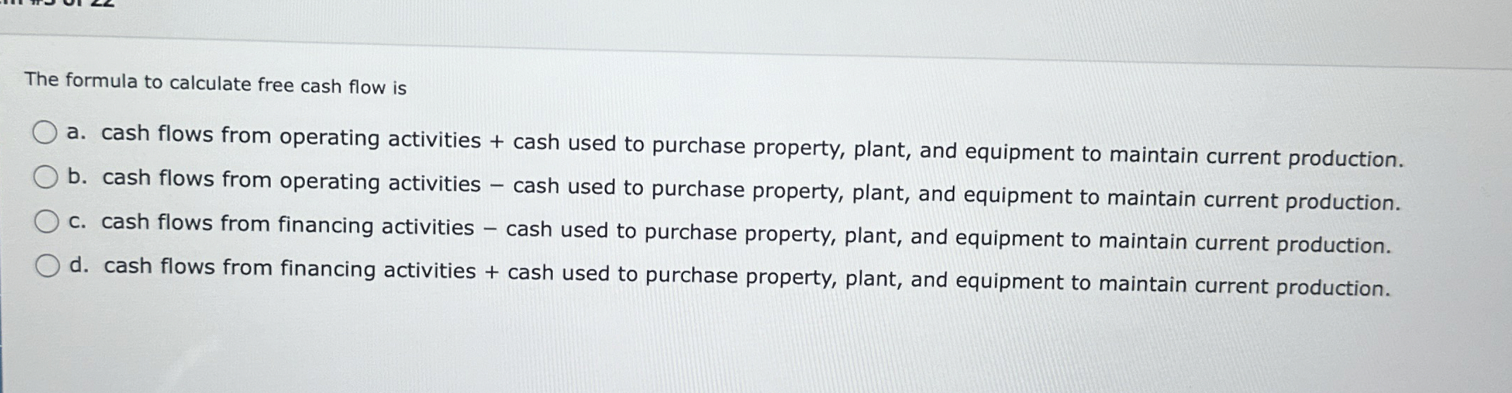 Solved The formula to calculate free cash flow isa. ﻿cash | Chegg.com