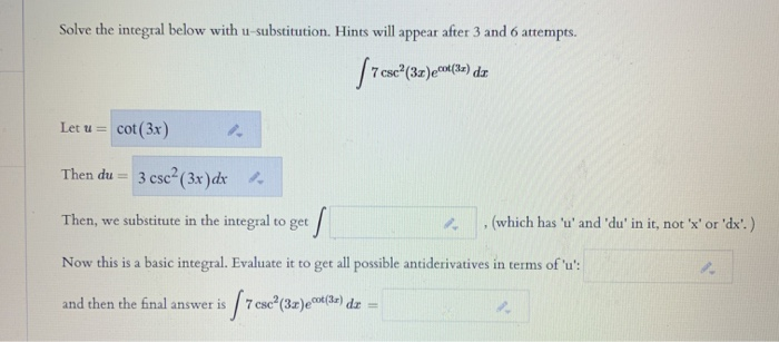 Solved Solve the integral below with u-substitution. Hints | Chegg.com