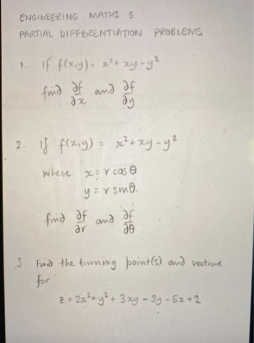 Solved ENGINEERING MATHS 5 PARTIAL DIFFERENTIATION PROBLEMS | Chegg.com