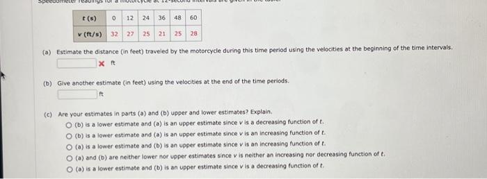 Solved (a) Estimate the distance (in feet) traveled by the | Chegg.com