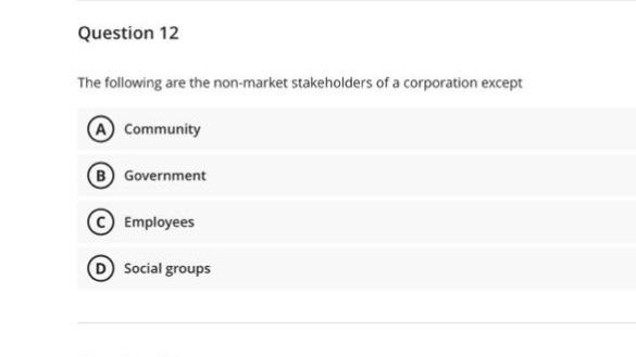 Solved The following are the non-market stakeholders of a | Chegg.com