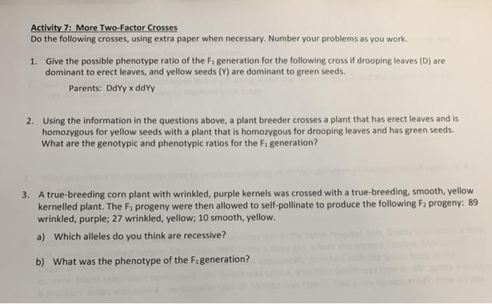 Solved Activity 7: More Two-Factor Crosses Do the following | Chegg.com