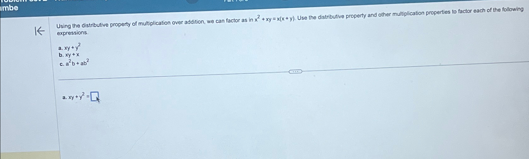 Solved expressions.a. xy+y2b. xy+xc. a2b+ab2a. xy+y2= | Chegg.com