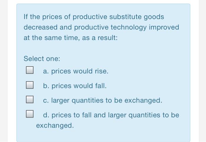 Solved If the prices of productive substitute goods | Chegg.com