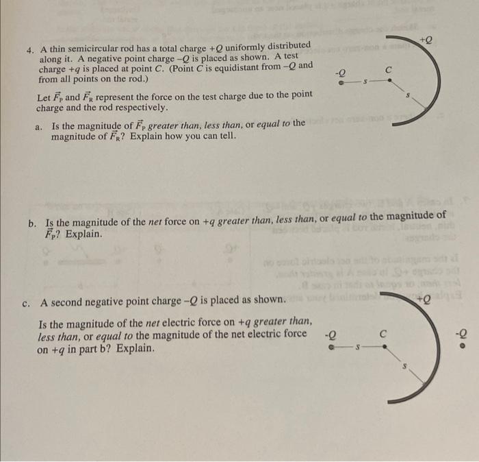Solved 4. A thin semicircular rod has a total charge +Q | Chegg.com