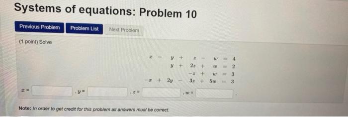 Solved Systems of equations: Problem 10 Previous Problem | Chegg.com
