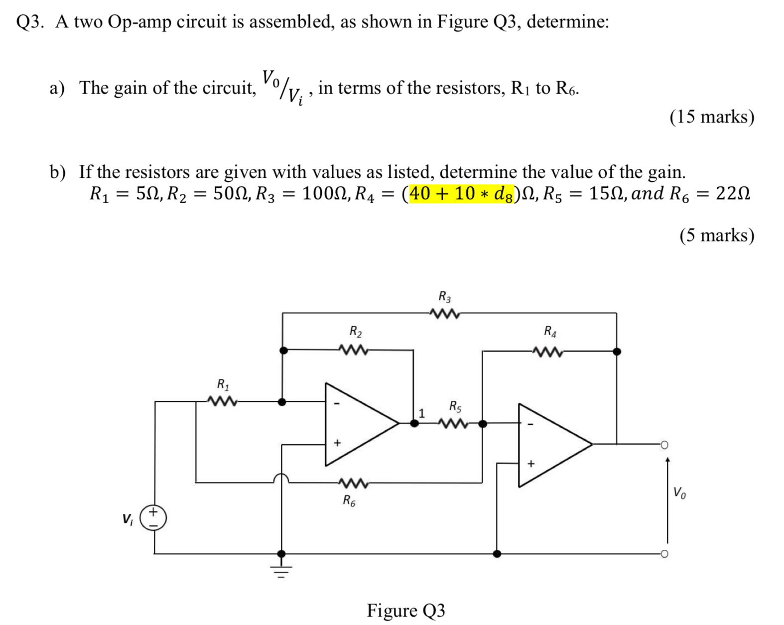 Solved Q3. ﻿A two Op-amp circuit is assembled, as shown in | Chegg.com