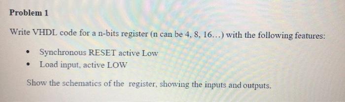 Solved Problem 1 Write VHDL code for a n-bits register (n | Chegg.com