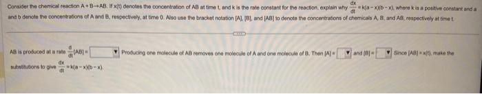Solved dx 17 Consider the chemical reaction A + B→AB. If | Chegg.com
