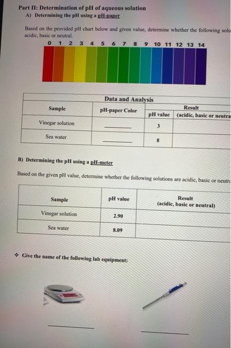 Solved Part II: Determination of pH of aqueous solution A) | Chegg.com