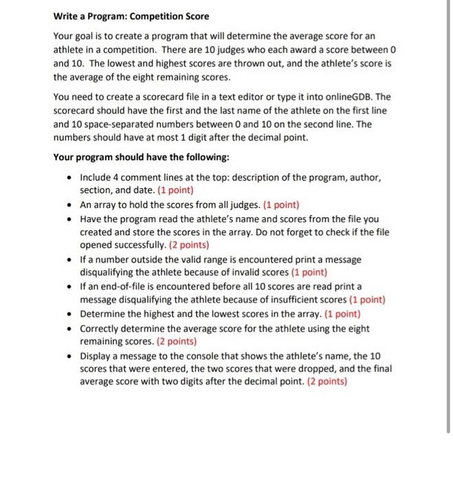 Solved Write a Program: Competition Score Your goal is to | Chegg.com