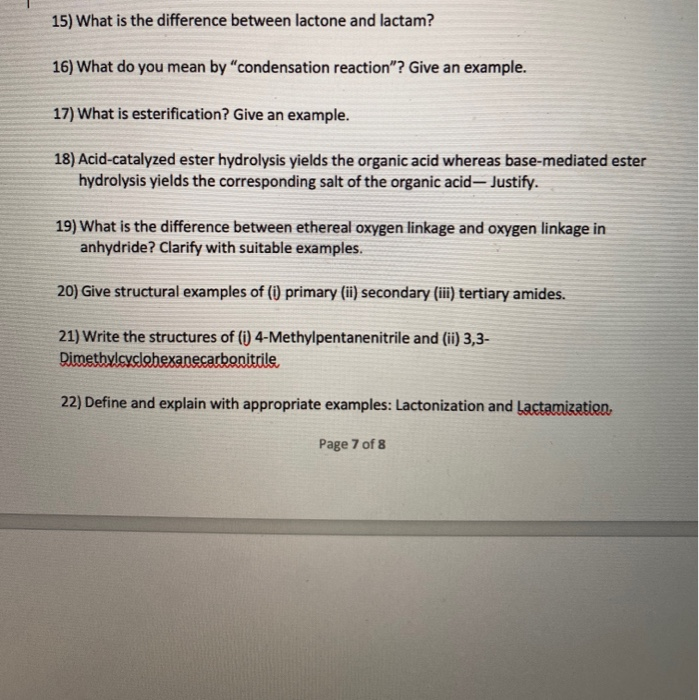 Solved 15) What is the difference between lactone and | Chegg.com
