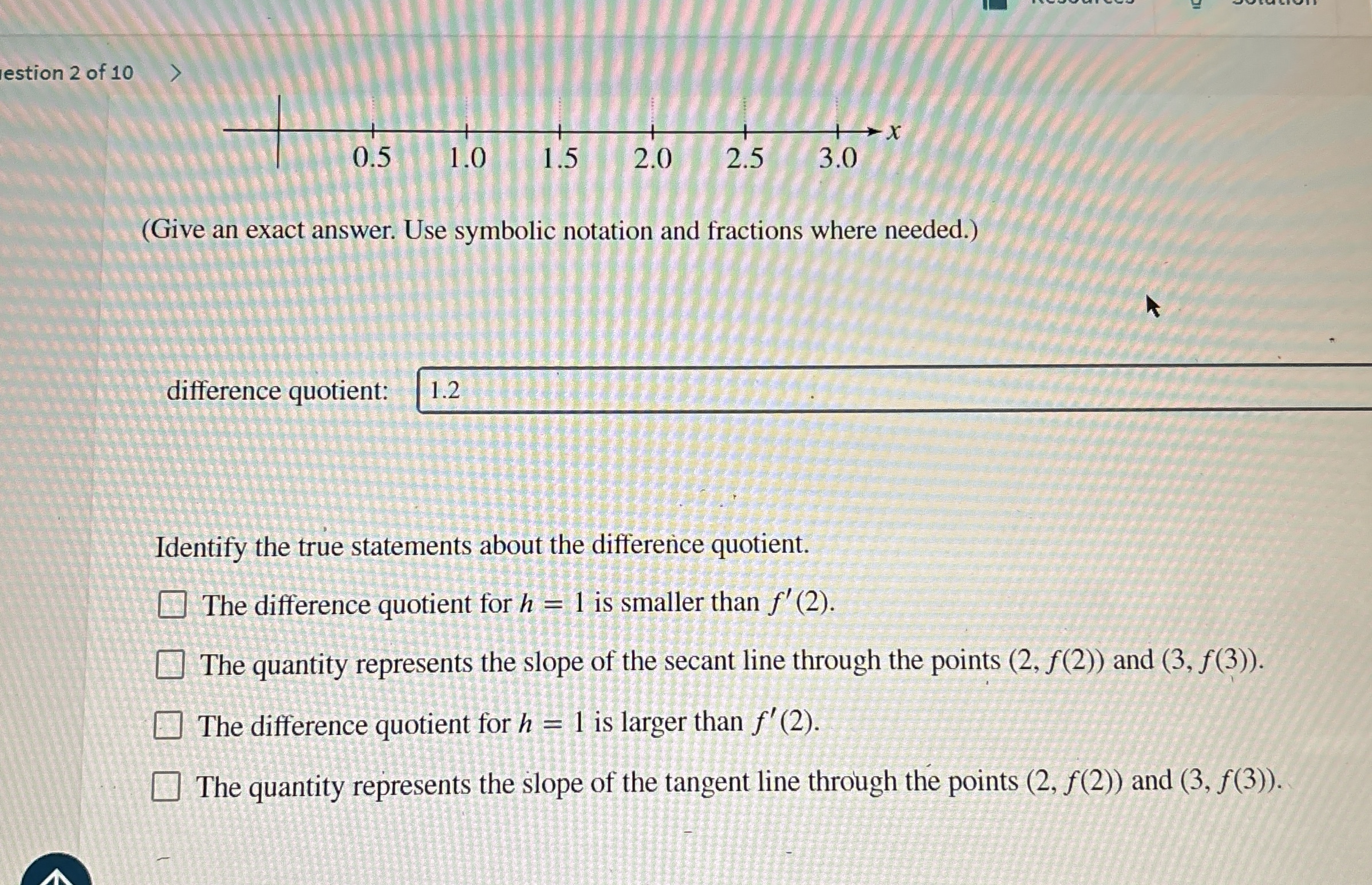 Solved Estimate f(2+h)-f(2)h ﻿for h=1.(Give an exact answer. | Chegg.com