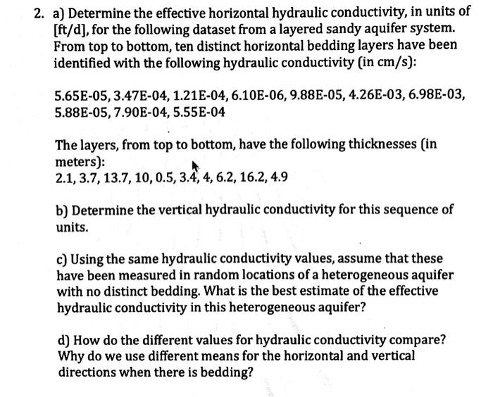 Solved 2. a) Determine the effective horizontal hydraulic | Chegg.com