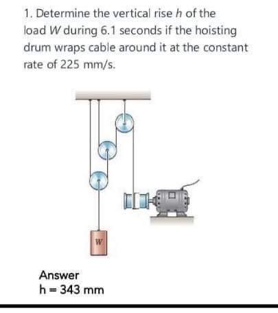 Solved 1. Determine the vertical rise h of the load W during | Chegg.com