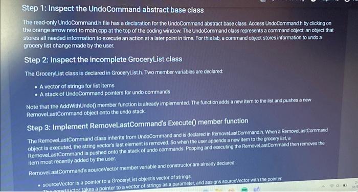Step 1: Inspect the UndoCommand abstract base class | Chegg.com