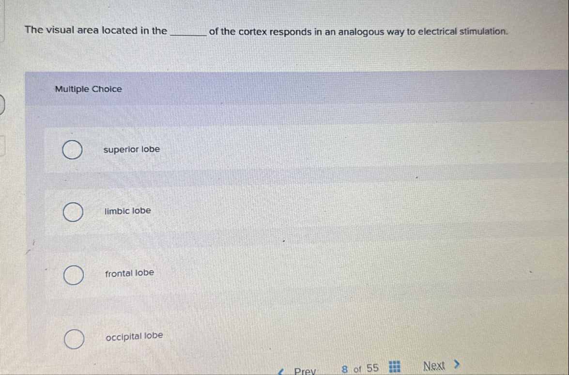 Solved The visual area located in the q, ﻿of the cortex | Chegg.com