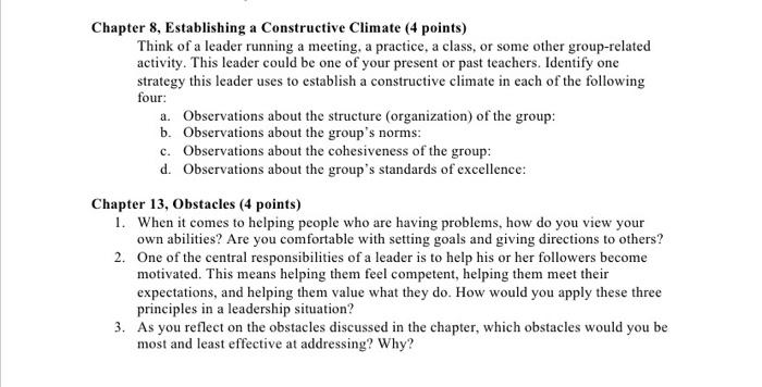 Solved Chapter 8, Establishing a Constructive Climate (4 | Chegg.com