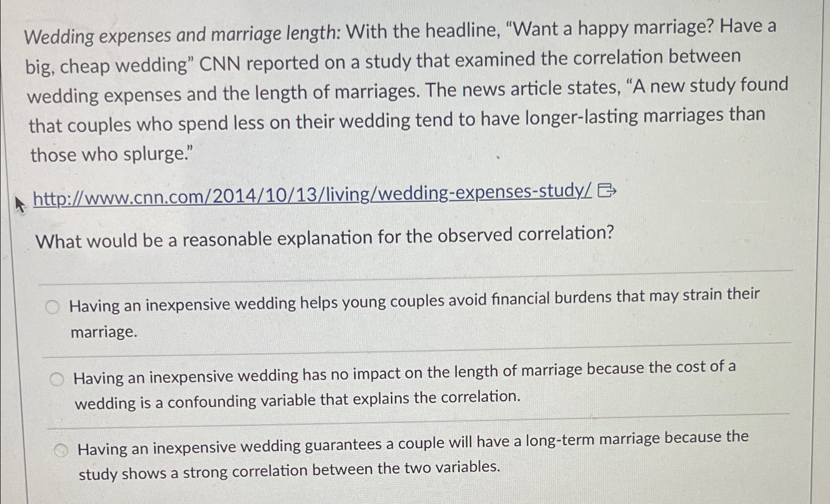 Solved Wedding expenses and marriage length: With the | Chegg.com