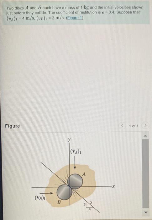 Solved Two disks A and B each have a mass of 1 kg and the | Chegg.com