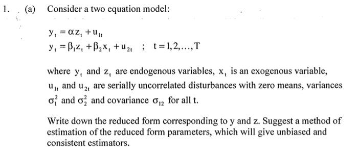Solved Consider a two equation model: | Chegg.com