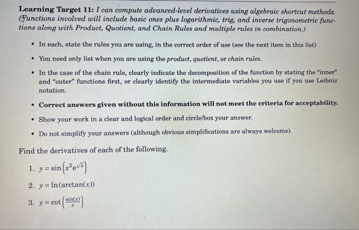 Solved Learning Target 11: I can compute advanced-level | Chegg.com