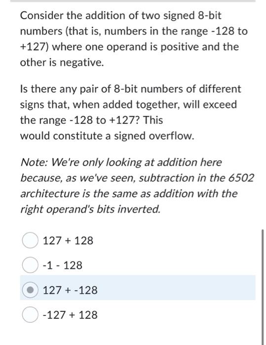 Solved numbers (that is, numbers in the range -128 to +127 ) | Chegg.com