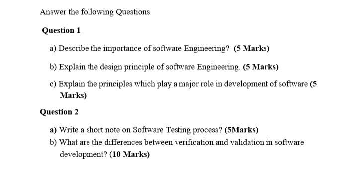 Solved Answer the following Questions Question 1 a) Describe | Chegg.com
