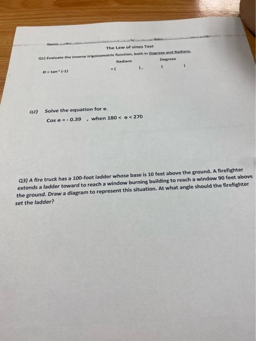 Solved Q1) Evaluate the inverse trigonometrie function, both | Chegg.com