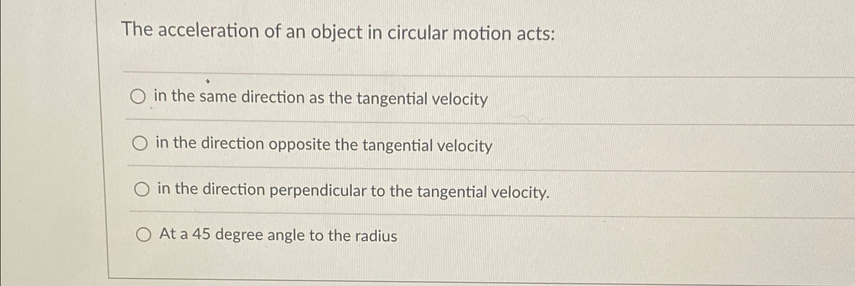 Solved The acceleration of an object in circular motion | Chegg.com