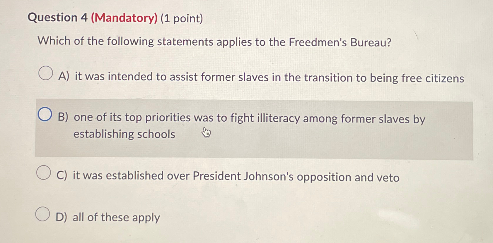Solved Question 4 (Mandatory) (1 ﻿point)Which of the | Chegg.com