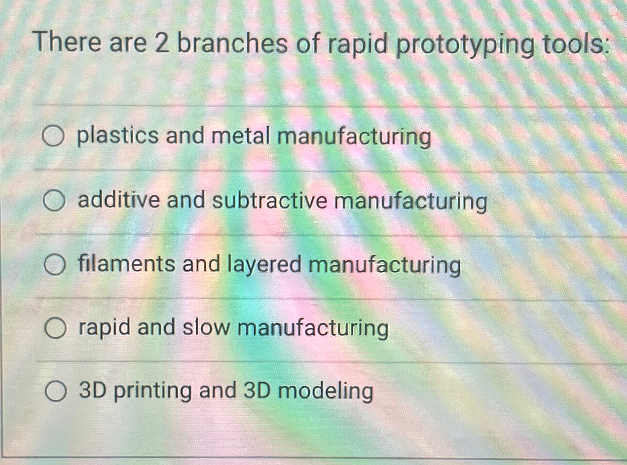 Solved There are 2 ﻿branches of rapid prototyping | Chegg.com