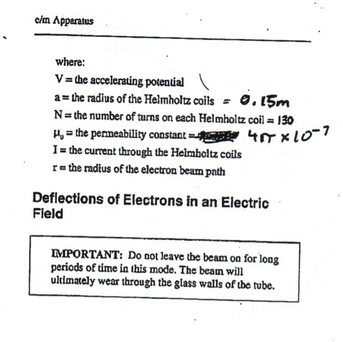 Solved calculate experimental value of e/m radio. calculate | Chegg.com