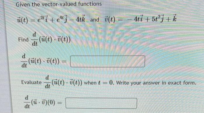 Solved Given the vector-valued functions u(t)=e2ti+e4tj−4tk | Chegg.com