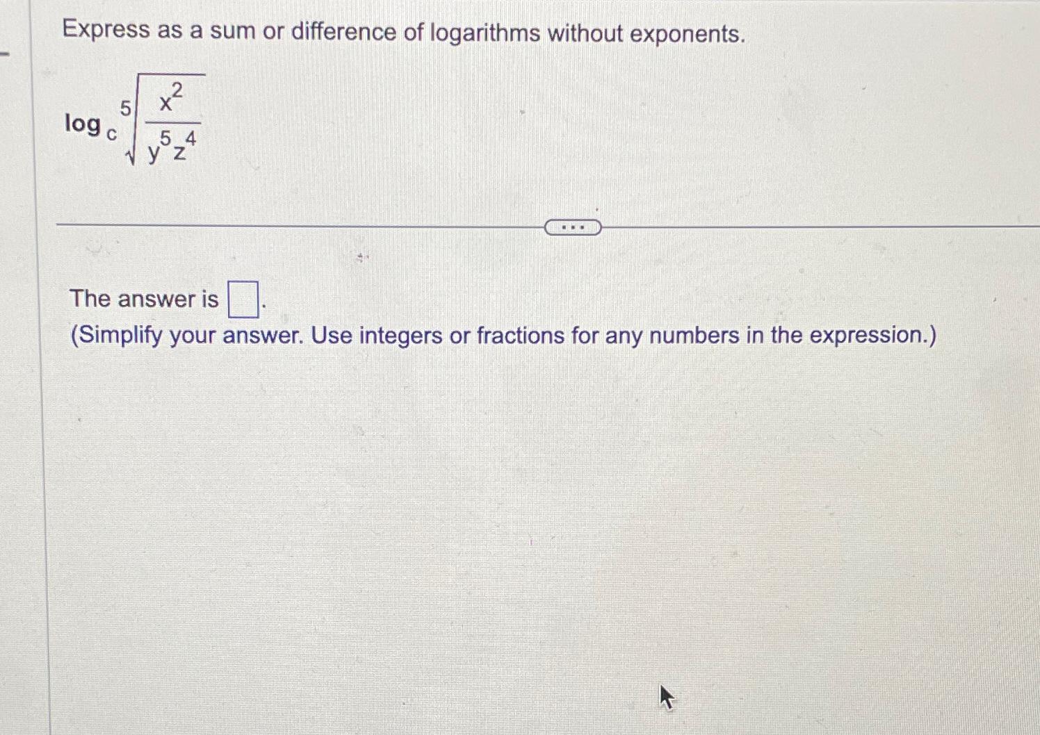 Solved Express as a sum or difference of logarithms without | Chegg.com