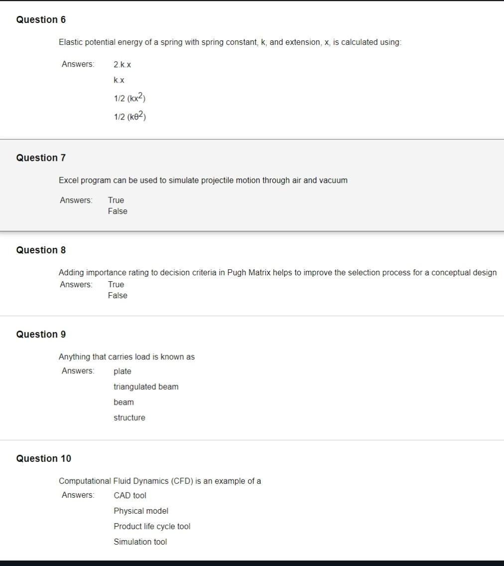 Solved Question 6 Elastic potential energy of a spring with | Chegg.com