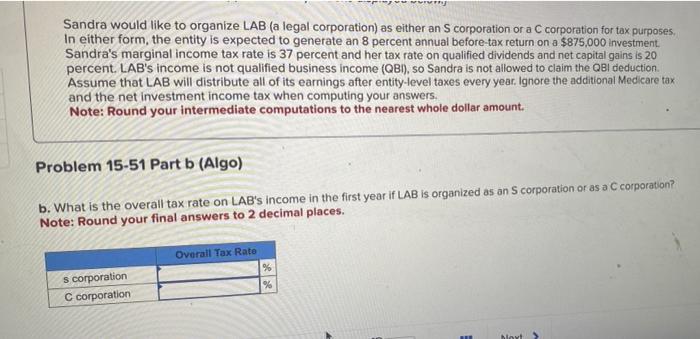 Solved Sandra would like to organize LAB (a legal | Chegg.com