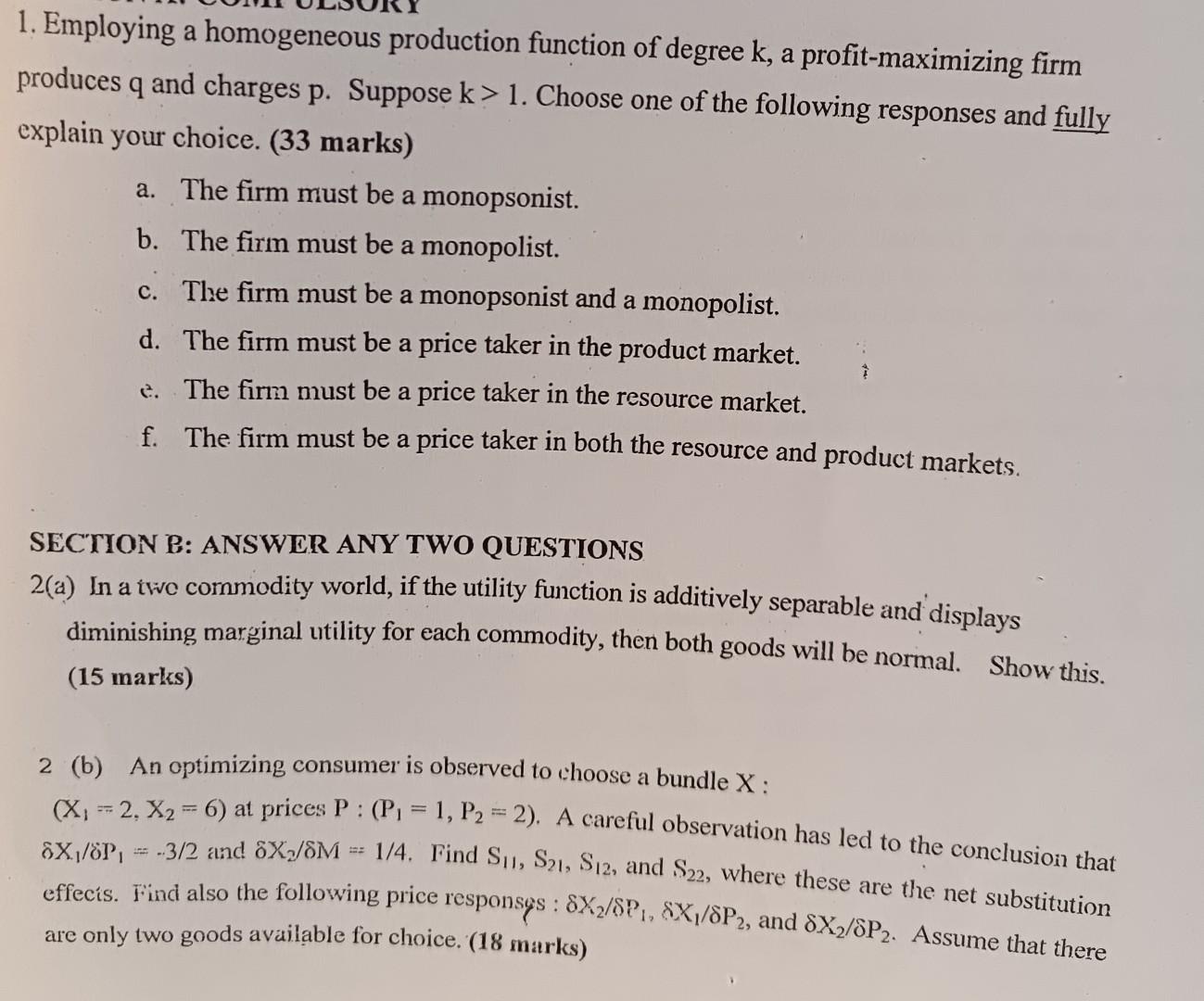 Solved 1. Employing a homogeneous production function of | Chegg.com