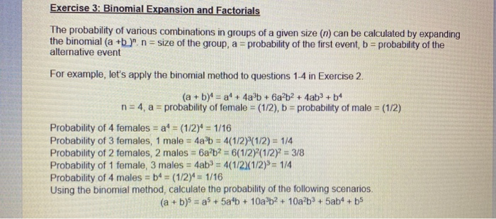 Solved Exercise 3: Binomial Expansion and Factorials The | Chegg.com
