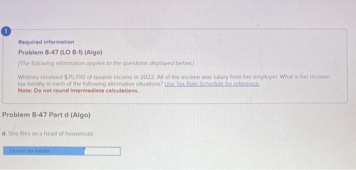 Solved Required information Problem 8-47 (LO 8-1) (Algo) | Chegg.com