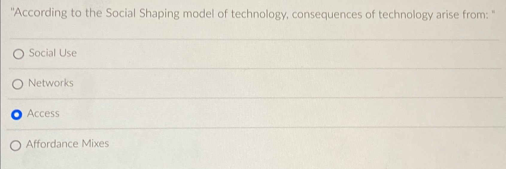 Solved "According to the Social Shaping model of technology, | Chegg.com