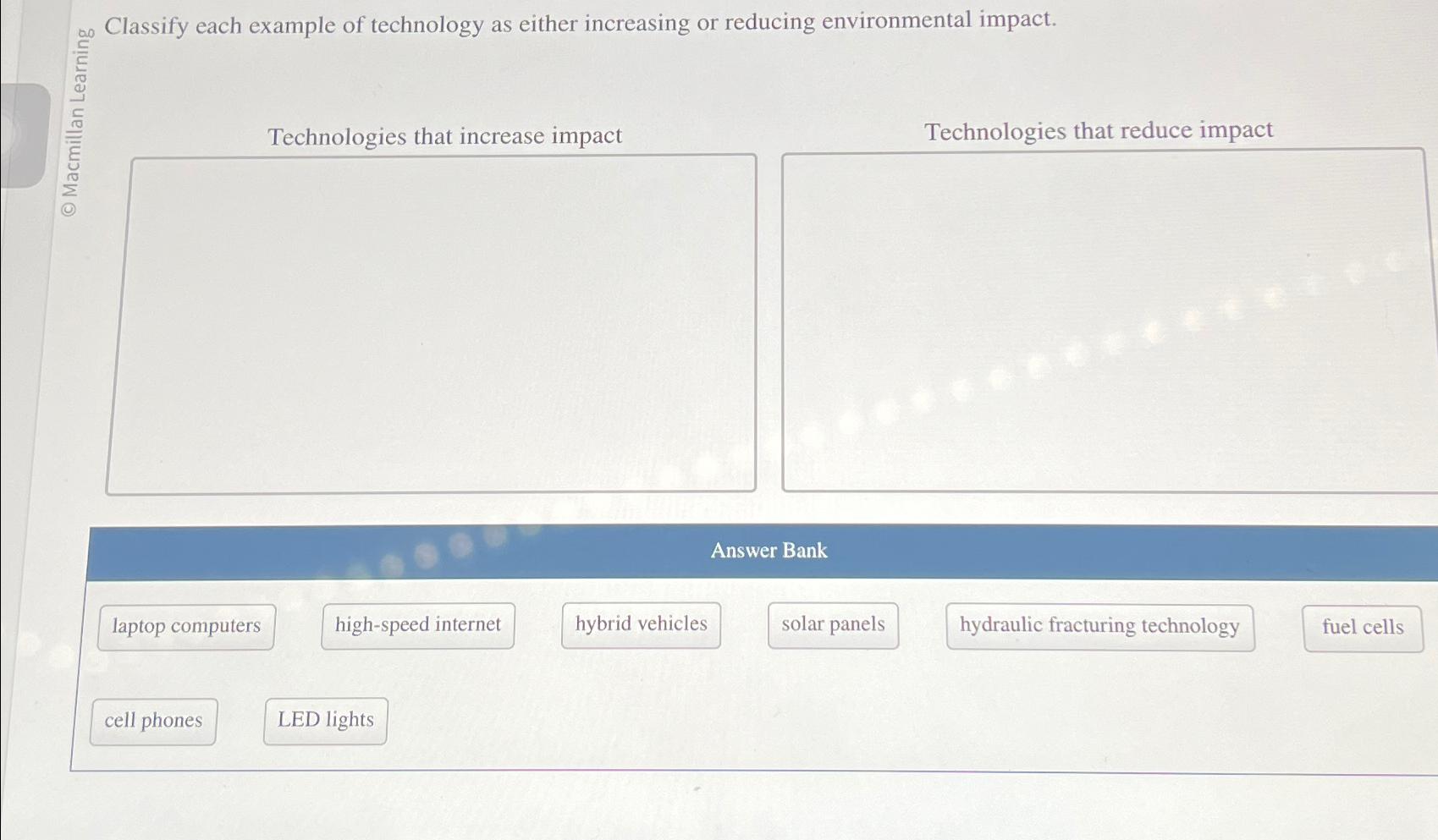 Solved ∞sube ﻿Classify each example of technology as either | Chegg.com