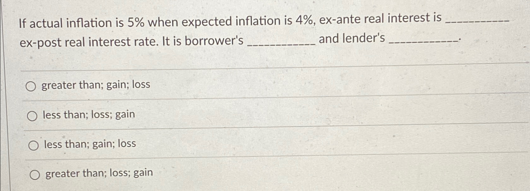 Solved If actual inflation is 5% ﻿when expected inflation is | Chegg.com