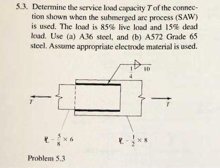 Solved 5.3. Determine the service load capacity T of the | Chegg.com