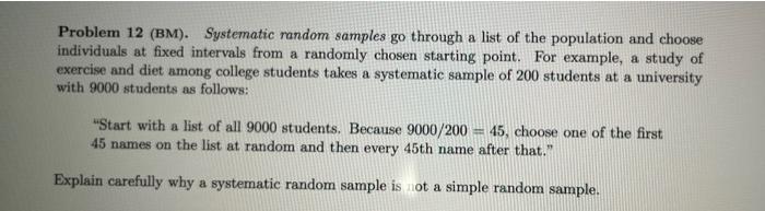Solved Problem 12 (BM). Systematic random samples go through | Chegg.com